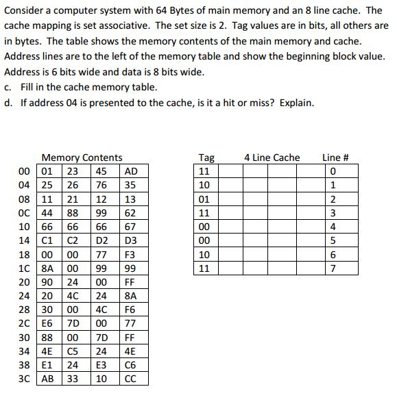 Solved Consider a computer system with 64 Bytes of main | Chegg.com