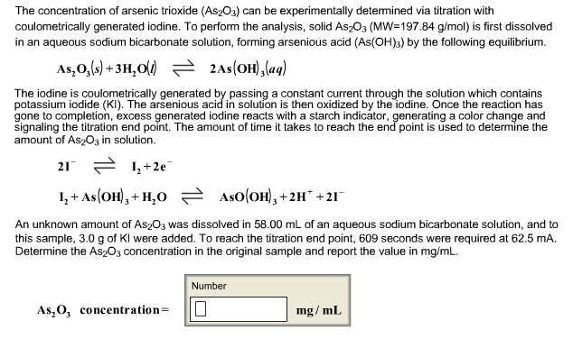 Solved The concentration of arsenic trioxide (AS2O3) can be | Chegg.com