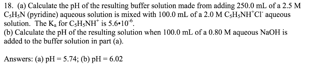 Solved (a) Calculate the pH of the resulting buffer solution | Chegg.com