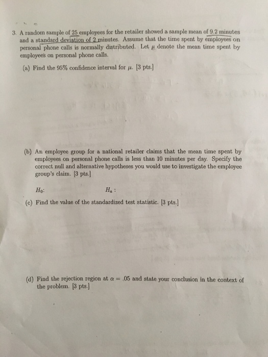 Solved A random sample of 25 employees for the retailer | Chegg.com