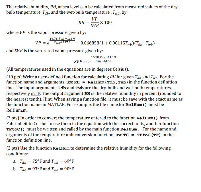 Solved The relative humidity, RH, at sea level can be | Chegg.com