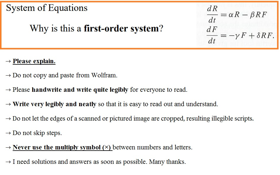 Solved System of Equations Why is this a first-order | Chegg.com