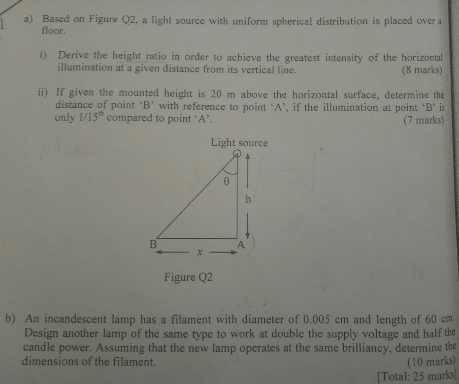 Solved a) Based on Figure Q2, a light source with uniform | Chegg.com