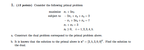 Solved Consider the following primal problem maximize x_1 + | Chegg.com