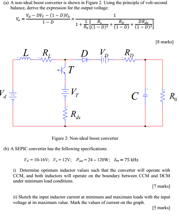 Solved (a) A non-ideal boost converter is shown in Figure 2. | Chegg.com