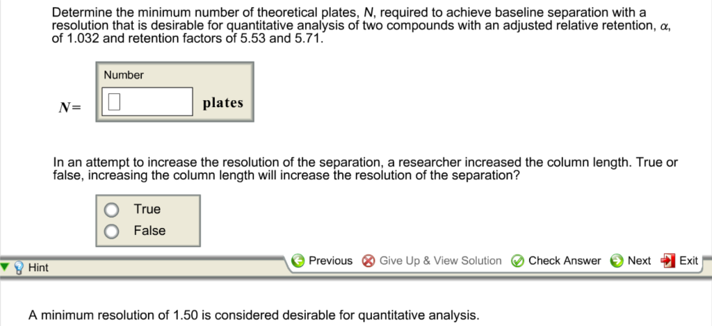 Determine the minimum number of theoretical plates, | Chegg.com