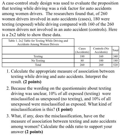 Solved A case-control study design was used to evaluate the | Chegg.com