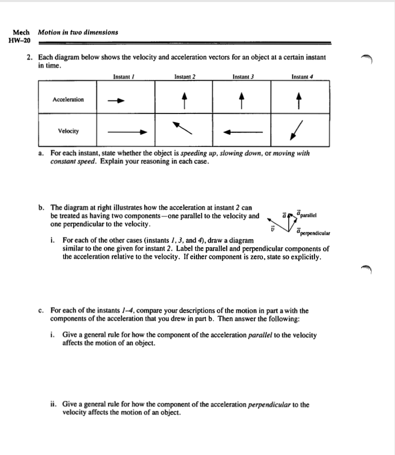 Solved Mech HW-20 Motion in two dimensions 2. Each diagram | Chegg.com