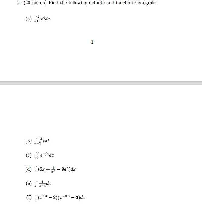 Solved Find the following definite and indefinite integrals: | Chegg.com