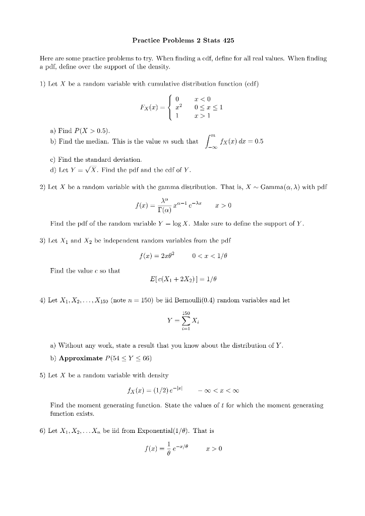 Solved Practice Problems 2 Stats 125 Here are some practice | Chegg.com