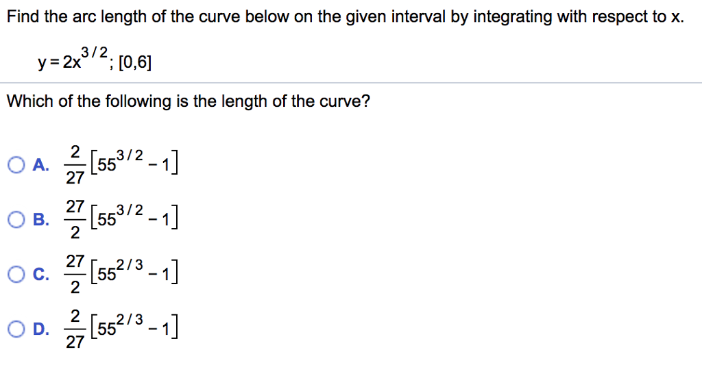 Solved Find the arc length of the curve below on the given | Chegg.com