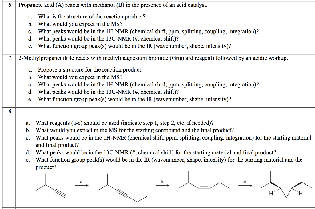 Solved 6. Propanoic acid (A) reacts with methanol (B) in the | Chegg.com
