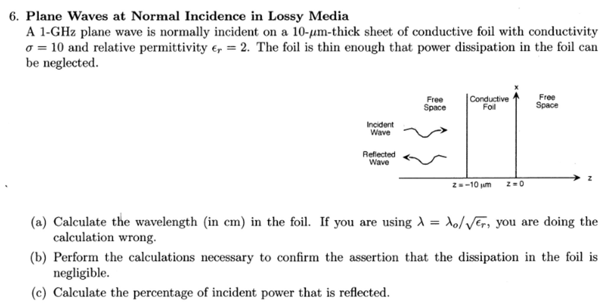 Plane Waves at Normal Incidence in Lossy Media A | Chegg.com