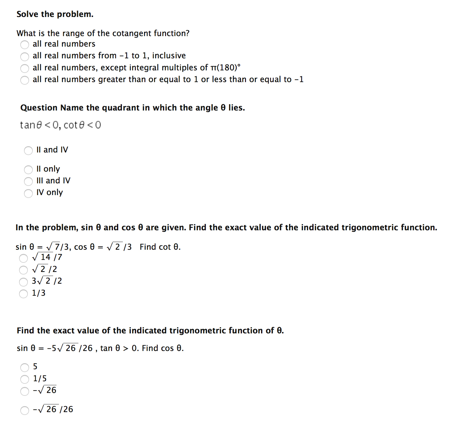 Solved Solve the problem. What is the range of the cotangent | Chegg.com