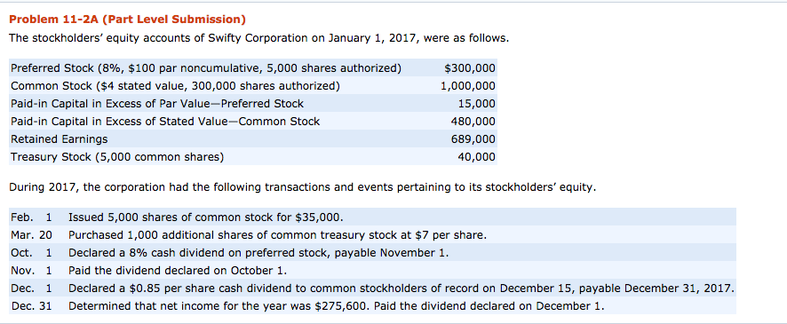 Solved Problem 11-2A (Part Level Submission) The | Chegg.com