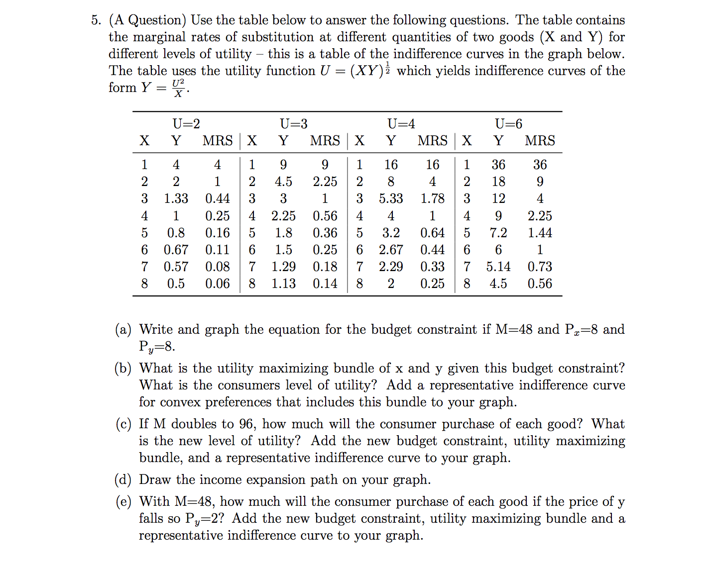 5. (A Question) Use the table below to answer the | Chegg.com