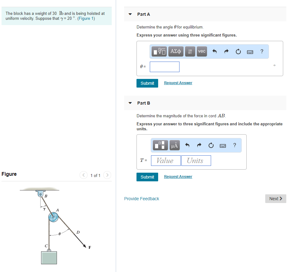 Solved The block has a weight of 30 lb and is being hoisted | Chegg.com