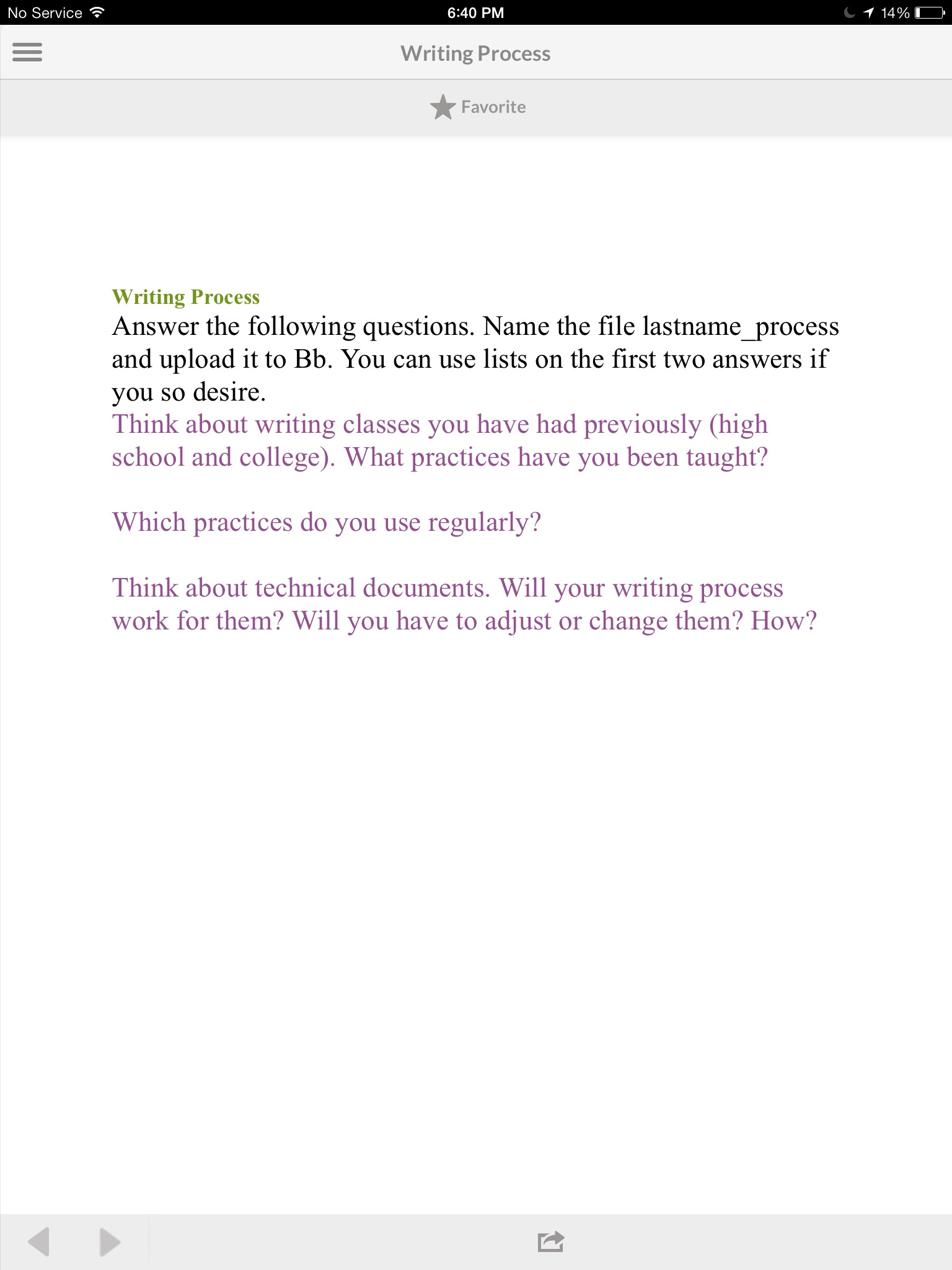 Solved Writing Process Answer the following questions. Name | Chegg.com
