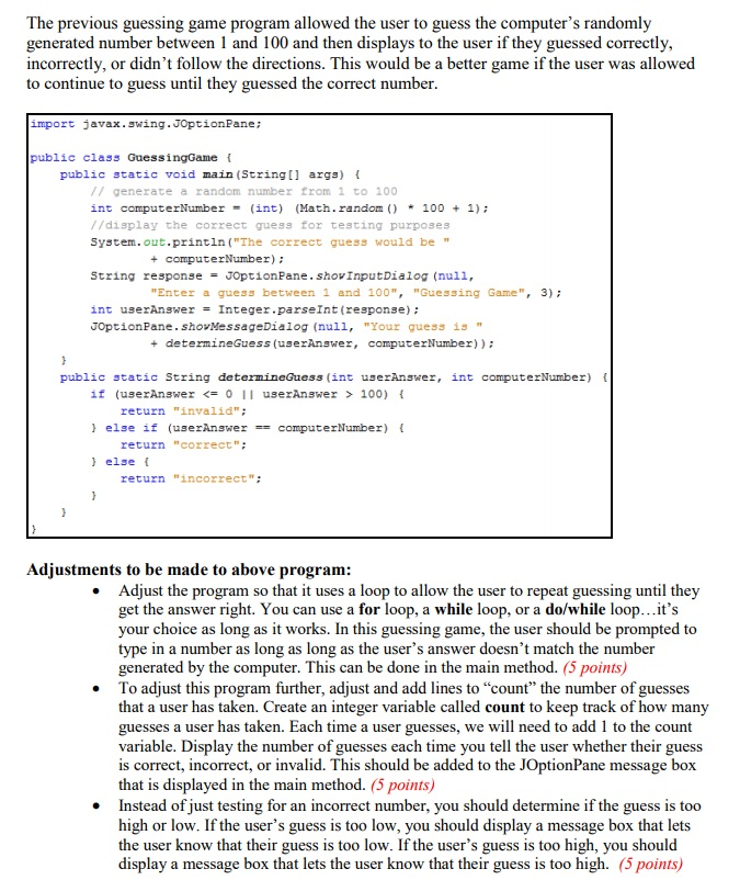 Solved The previous guessing game program allowed the user | Chegg.com