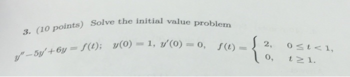 Solved Solve the initial value problem y"-5y'+6y = f(t); | Chegg.com