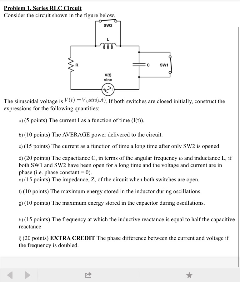 Solved Series RLC Circuit Consider the circuit shown in the | Chegg.com