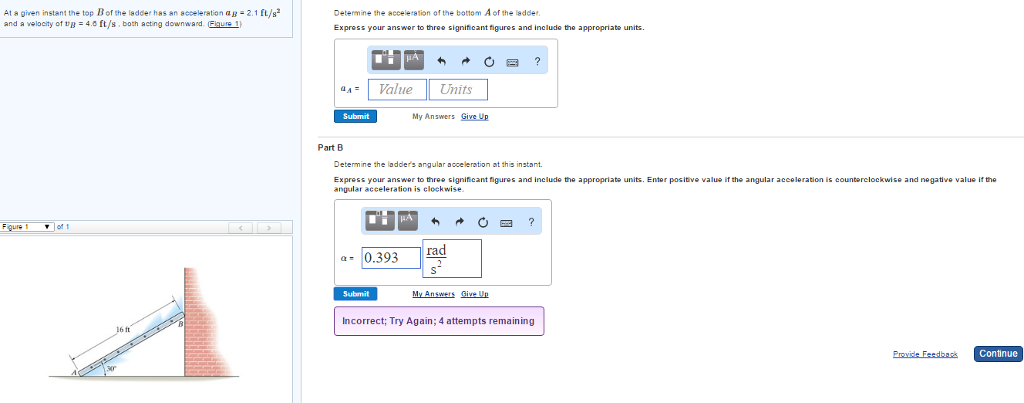 Solved At a given instant the top B of the ladder has an | Chegg.com