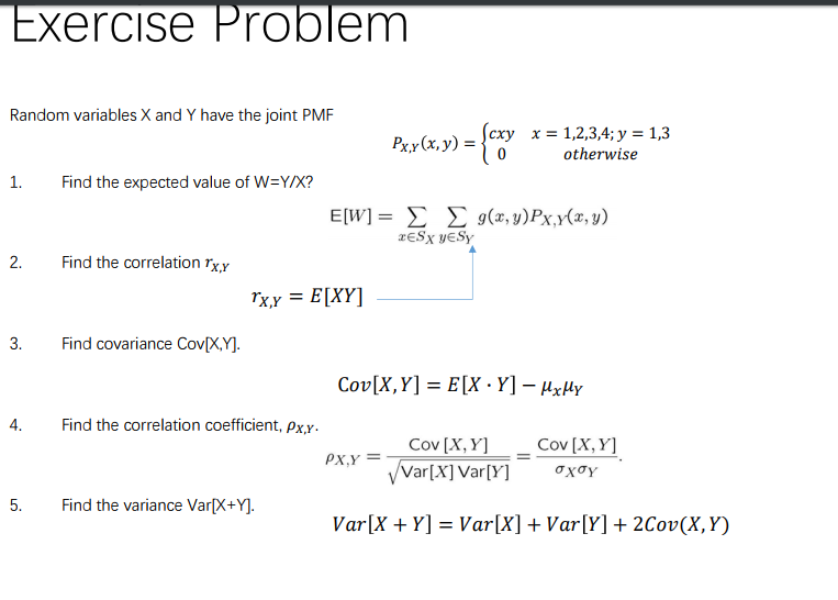 Solved Exercise Problem Random variables X and Y have the | Chegg.com