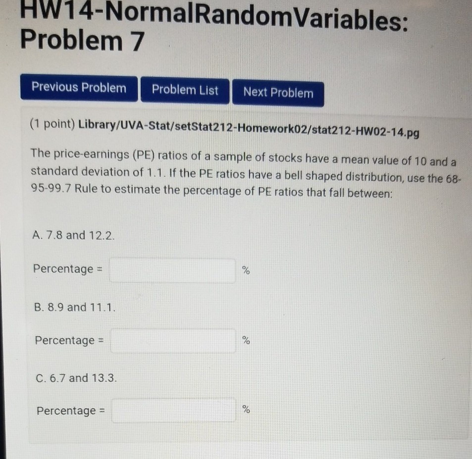 Solved HW14-NormalRandomVariables: Problem 7 Previous | Chegg.com