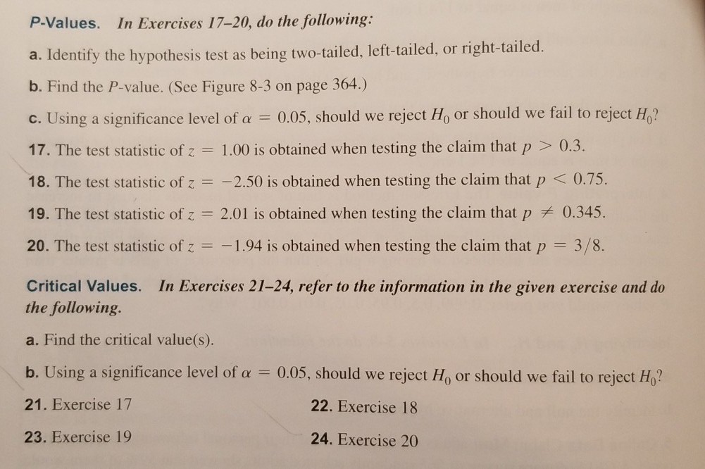 Solved P-Values. In Exercises 17-20, do the following: a. | Chegg.com