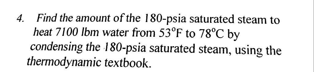 Solved Find the amount of the 180-psia saturated steam to | Chegg.com