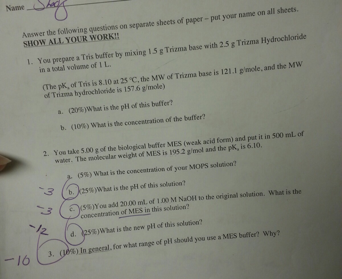 Solved Name Answer the following questions on separate | Chegg.com