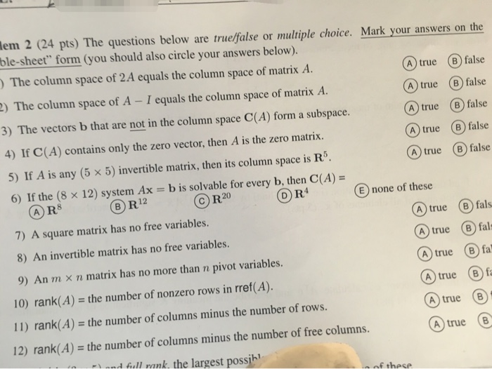 Solved The questions below are true/false or multiple | Chegg.com