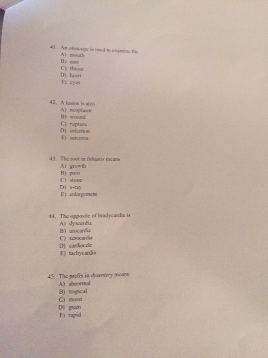 Solved An onoscope is used to examine the A) month B) cars | Chegg.com
