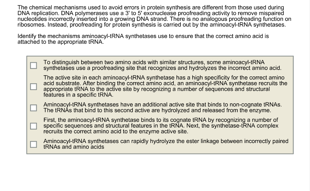 Solved The chemical mechanisms used to avoid errors in | Chegg.com