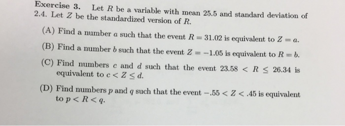 Solved Let R be a variable with mean 25.5 and standard | Chegg.com