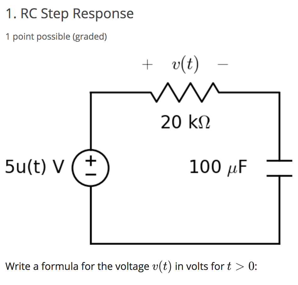 Solved 1. RC Step Response 1 point possible (graded) v(t) 20 | Chegg.com