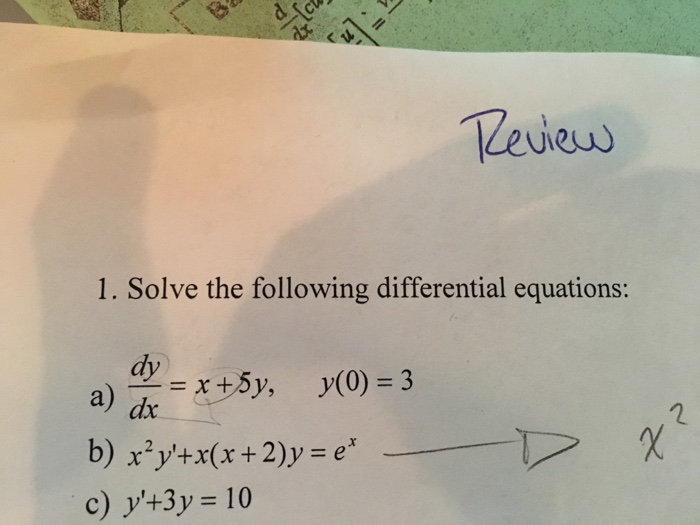 Solved Solve the following differential equations: dy/dx = | Chegg.com