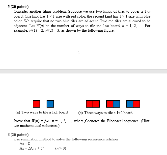 Solved 5 (20 points) Consider another tiling problem. | Chegg.com