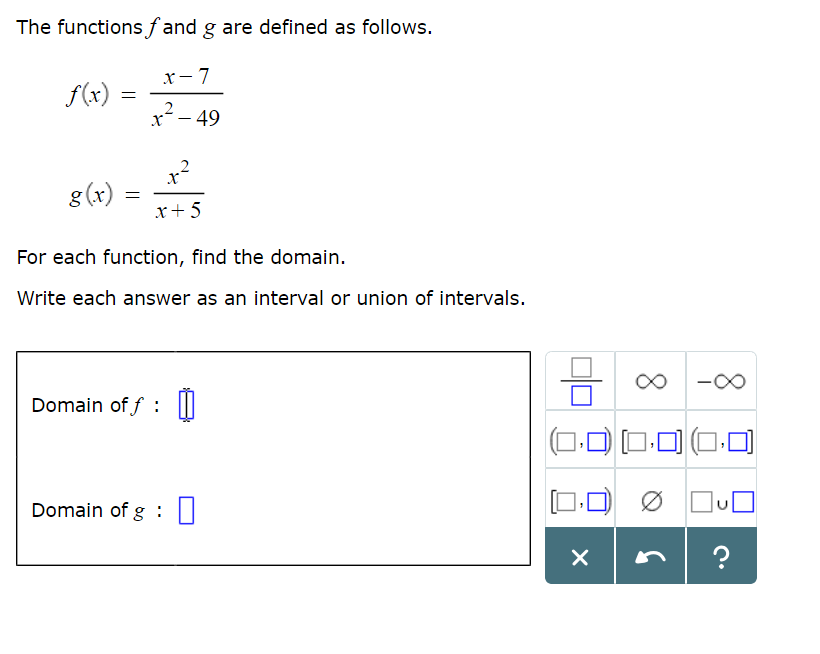 Solved The functions fand g are defined as follows. 2 x-49 0 | Chegg.com