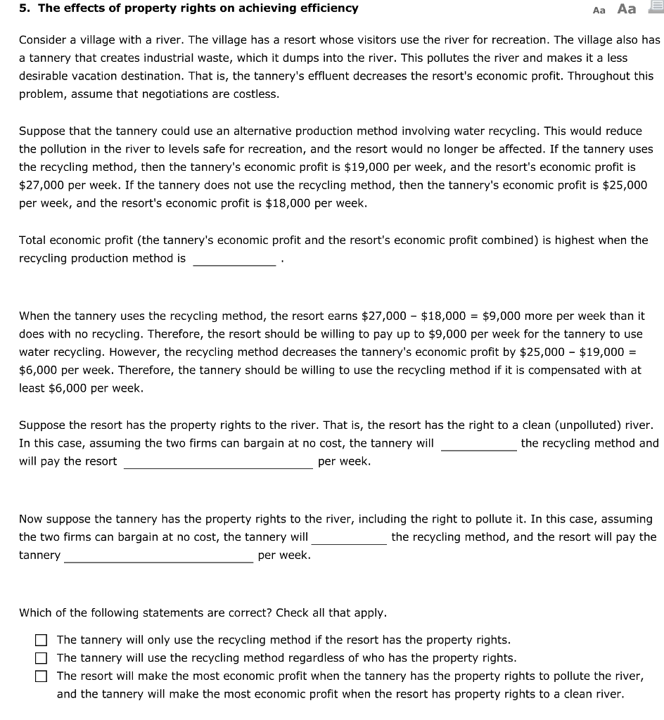 Solved 5. The effects of property rights on achieving | Chegg.com