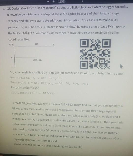 Solved - + 110% 1. QR Codes, short for "quick response" | Chegg.com