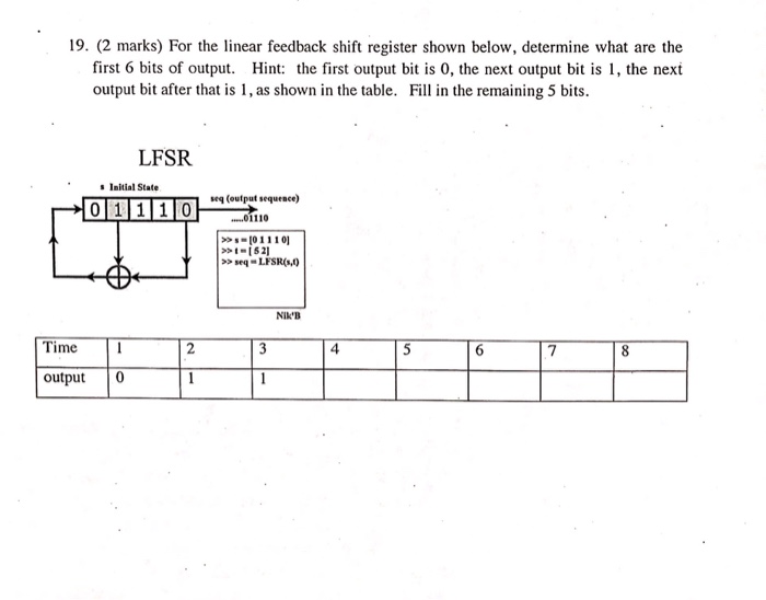 Solved For the linear feedback shift register shown below, | Chegg.com