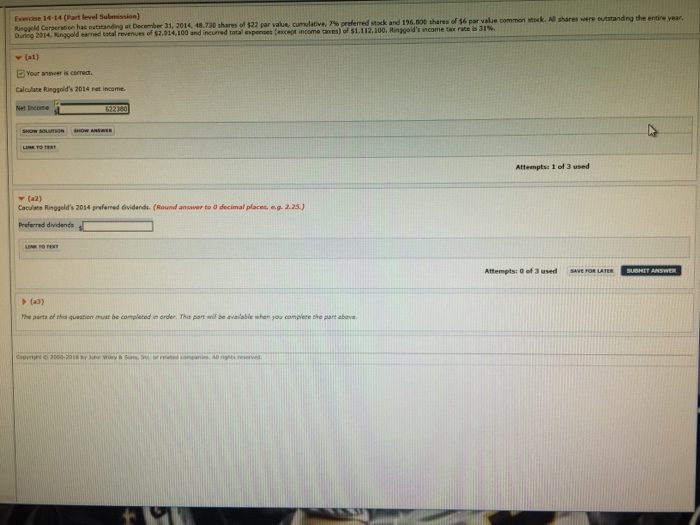 Solved Exercise 14-14 (Part level submission) stok and 196 | Chegg.com