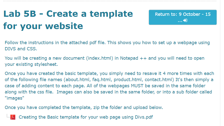 Solved Lab 5B - Create a template for your website Return | Chegg.com