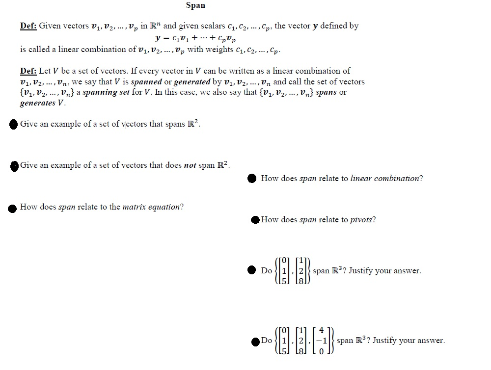 Solved Given vector v1, v2, ..., vp in Rn and given scalars | Chegg.com