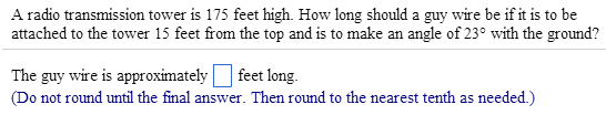 Solved A radio transmission tower is 175 feet high. How long | Chegg.com