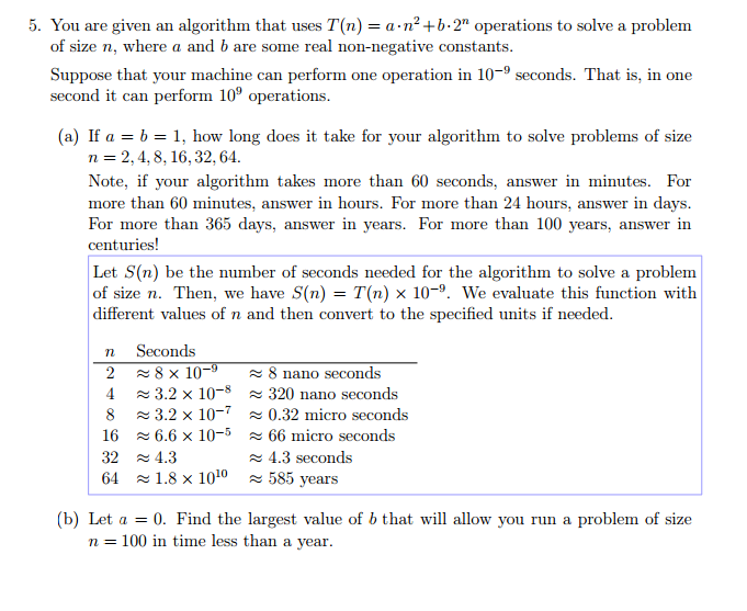 You are given an algorithm that uses T(n) = a n^2 + | Chegg.com