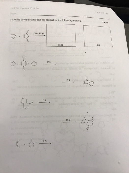 Solved Write down the endo and exo product for the following | Chegg.com