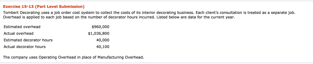 Solved Exercise 15-13 (Part Level Submission) Tombert | Chegg.com
