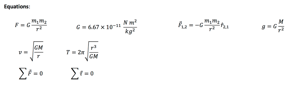 Solved Equations m1 m2 GM v N m 6.67 x 10 11 kg2 GM 1,2 m1 | Chegg.com
